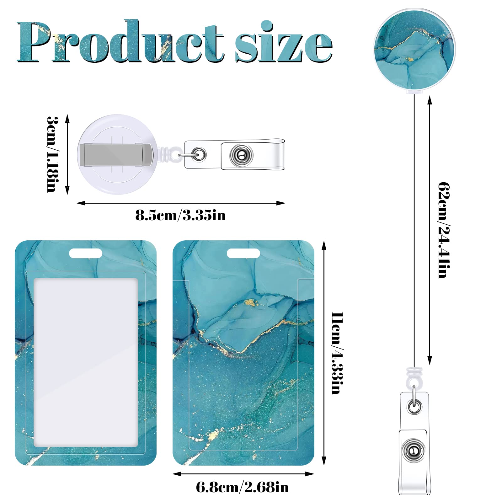 3 Set Heavy Duty Badge Holder with Retractable Reel, Marble Retractable ID Badge Holders with Clip Name Key Card Holder Case for Teacher Nurse Doctor Student Office Gift for Coworkers
