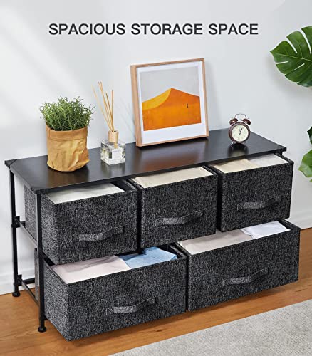 5 Drawers Dresser,5 Black Fabric Dresser for for Bedroom Closets, Living Room, Nursery Room, Hallway Storage Tower Decor