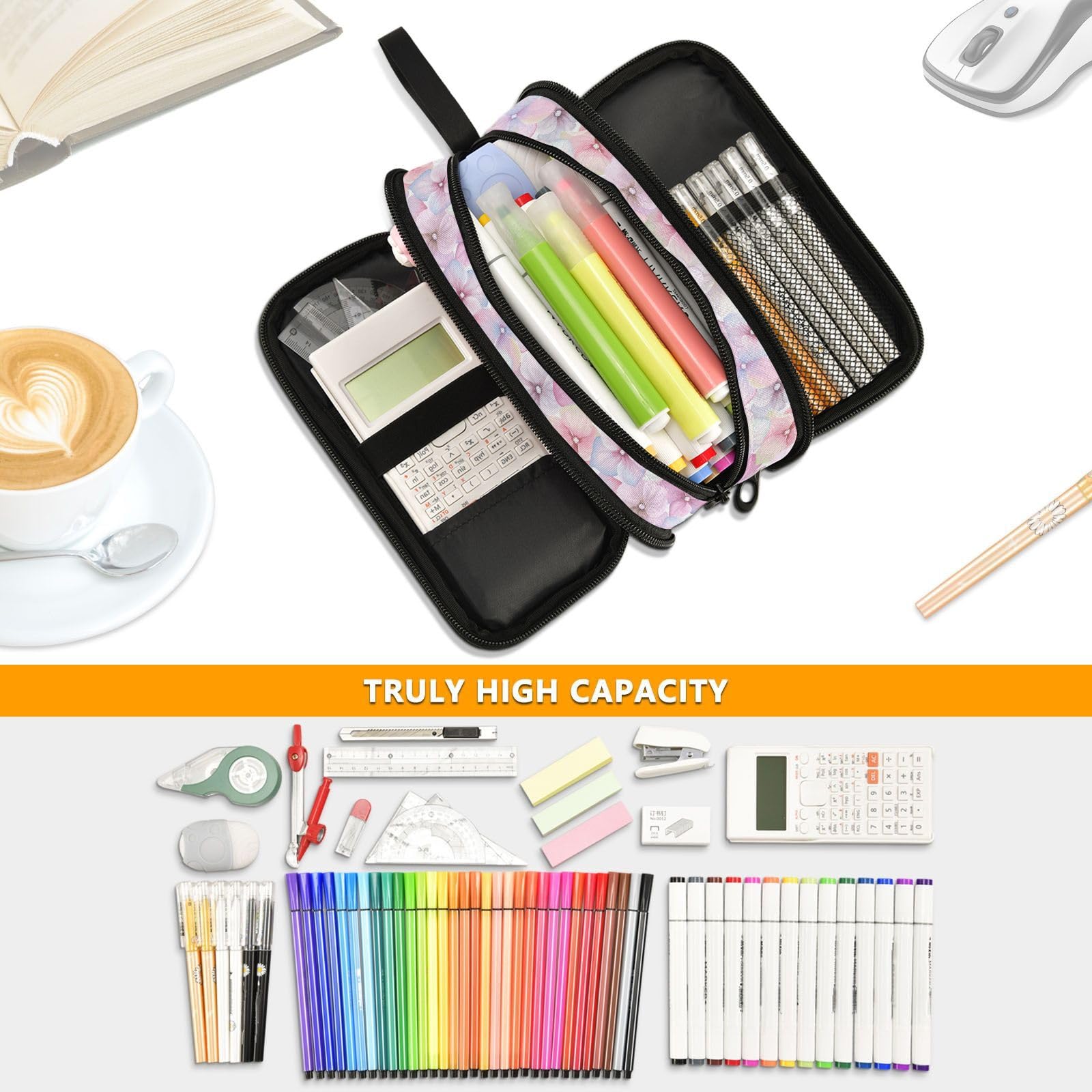Sletend Cow Print Pencil Case Big Capacity Handheld 3 Compartments Pencil Pouch Portable Large Storage Canvas Pencil Bag for Boys Girls Adults Students