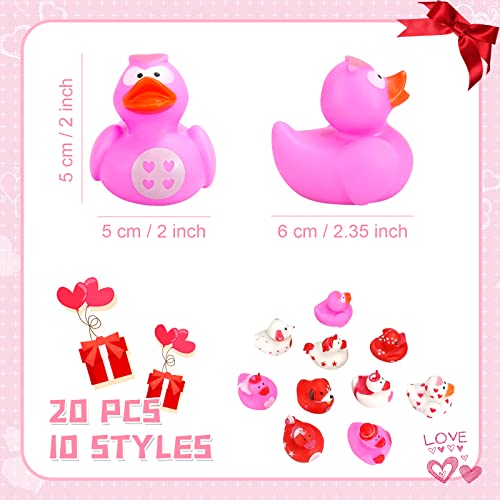 20 PCS Valentine’s Day Rubber Ducks Assortment,2 Inch Pink Rubber Ducks for Kids,Valentines Sweetheart Rubber Ducks in Bulk,Rubber Ducks Valentines