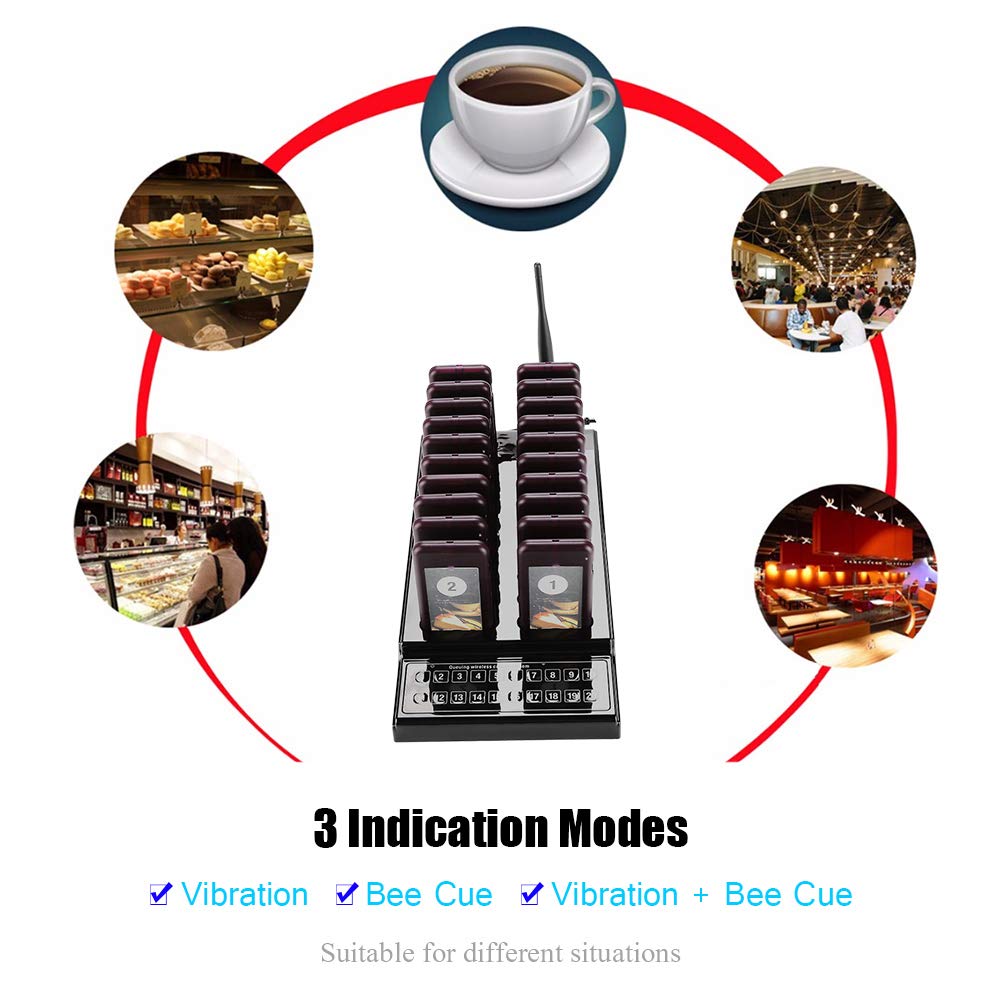 20 Channels Wireless Calling System, Restaurant Guest Paging System with Charging Dock and 20 Chargeable Pagers for Restaurant Food Truck Church Hospital