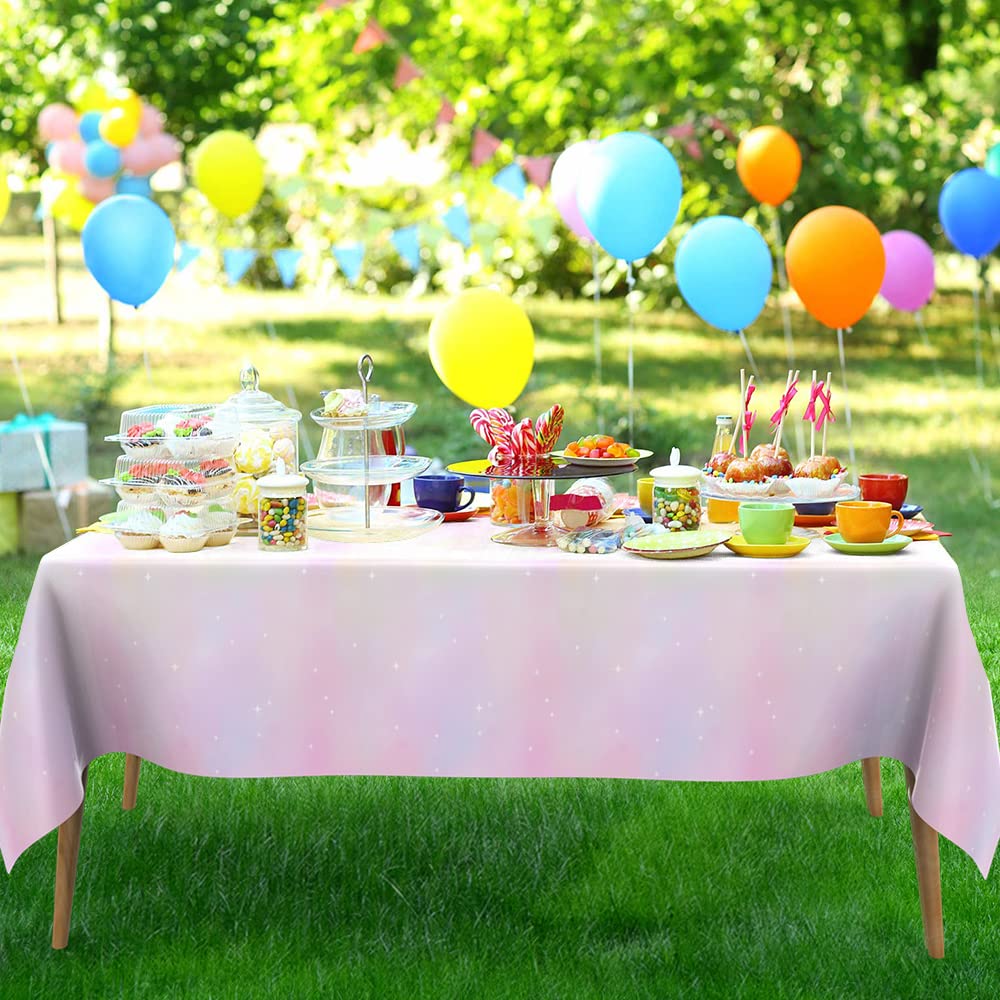 2 Pack Pastel Rainbow Plastic Tablecloth, Disposable Table Cloth Rectangle Tablecloth, Waterproof Plastic Table Cloths Table Cover for Birthday Party Baby Shower Weddings Supplies Decor, 54 x 108 Inch