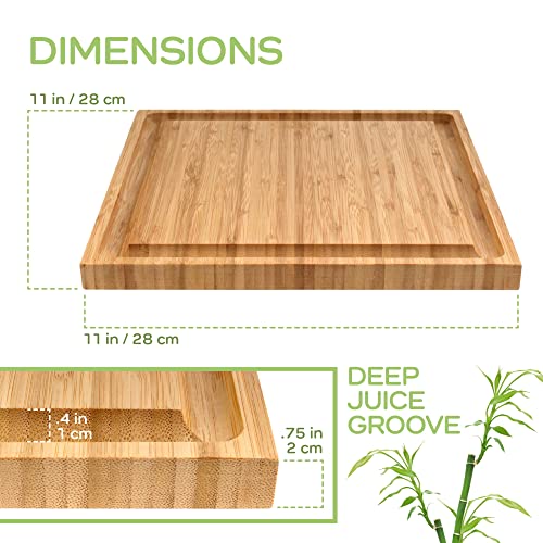 BambooMN Bulk Wholesale Premium Bamboo Grooved Cutting Board - 11" x 11" x .75" - 1 Piece