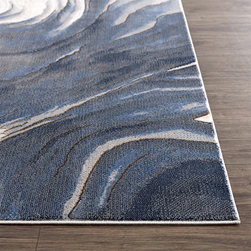 Abani Sand Wave Print Modern Blue & Grey Dining Room Rug - Non-Shedding 5β3β x 7β6β (5'x8') Rugs Multicolor Swirl Pattern Area Rug