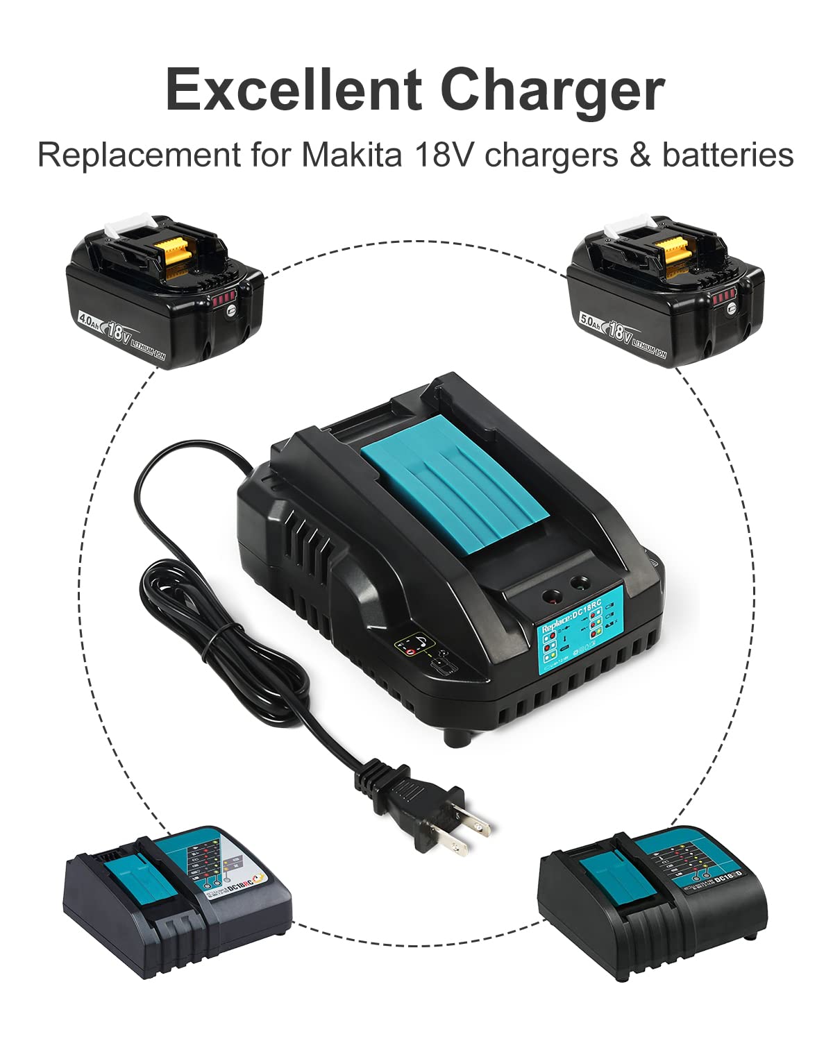 2-Pack 18V 6000mAh Battery Replacement for Makita 18V Battery Kit and Charger with Tool Bag Included Compatible with Makita BL1830B BL1840B BL1850B BL1860B,More