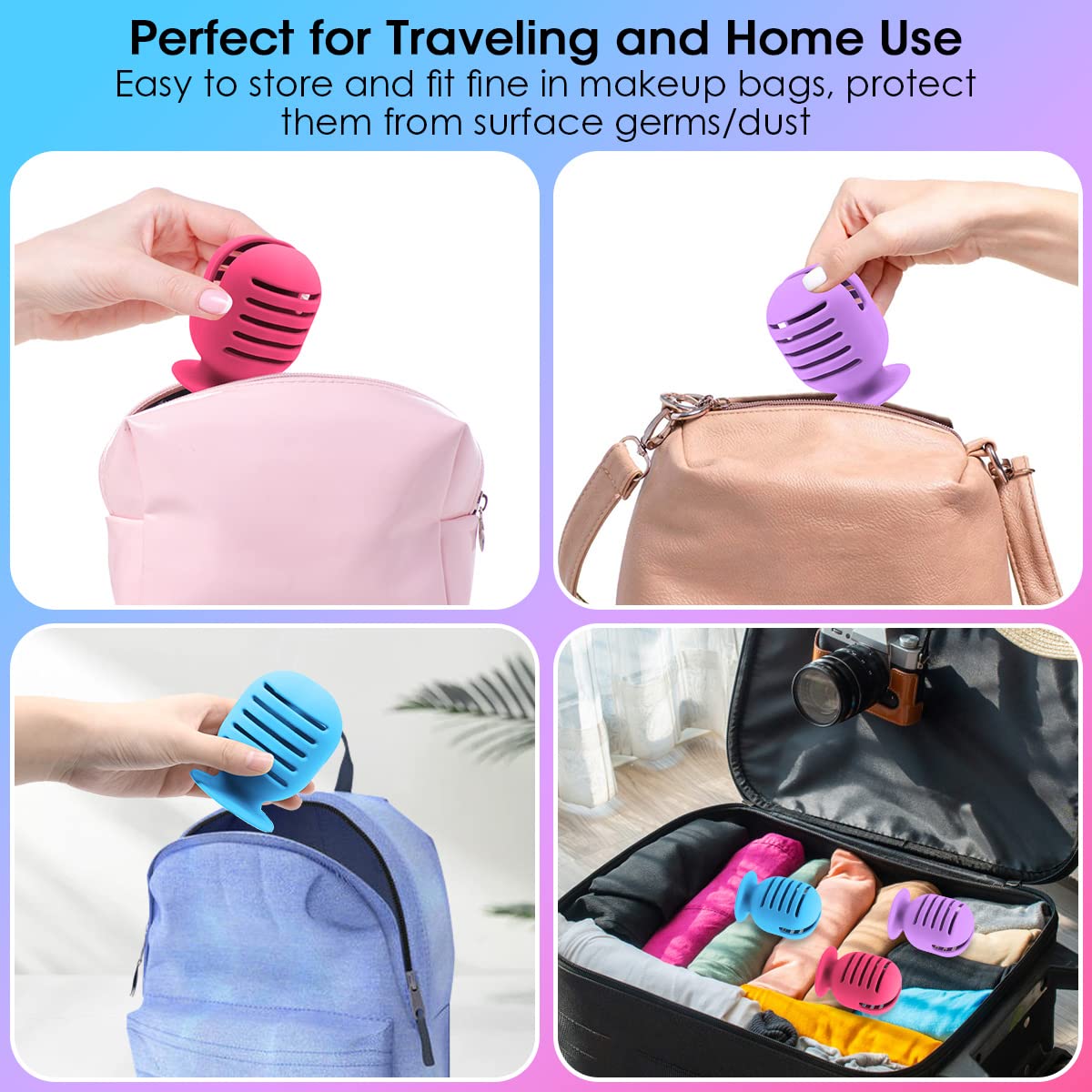 3Piece Makeup Sponge Holder,Silicone Beauty Blender Holder Case for Travel, Suctioned Drying Stand Makeup Sponges Protective Carrying Case Holders Organizer for Makeup-Rose Red,Blue,Purple