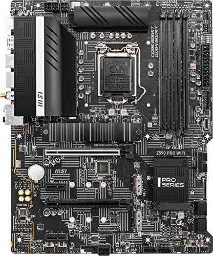 MSI Z590 PRO WiFi ProSeries Motherboard (ATX, 11th/10th Gen Intel Core, LGA 1200 Socket, DDR4, PCIe 4, M.2 Slots, USB 3.2 Gen 2, 2.5G LAN, DP/HDMI, Wi-Fi 6E)