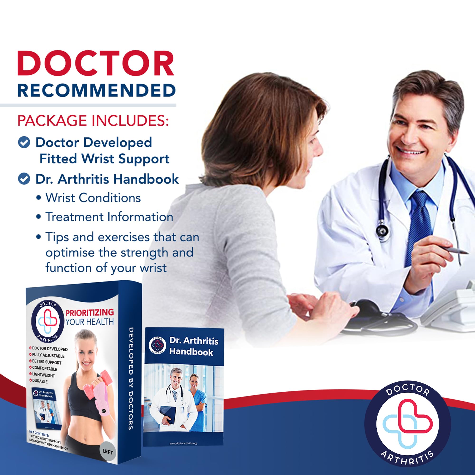Dr. Arthritis Doctor Developed Fitted Wrist Brace for Carpal Tunnel Syndrome, Tendonitis and other Wrist Conditions, Splint Support Single (Pink, Left Hand)