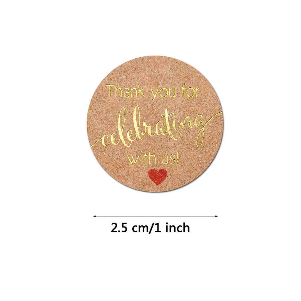 WANGFUFU 500pcs 1Inch Kraft Thank You for Celebrating with US Stickers Wedding Seal Label - for Sealing, Decoration