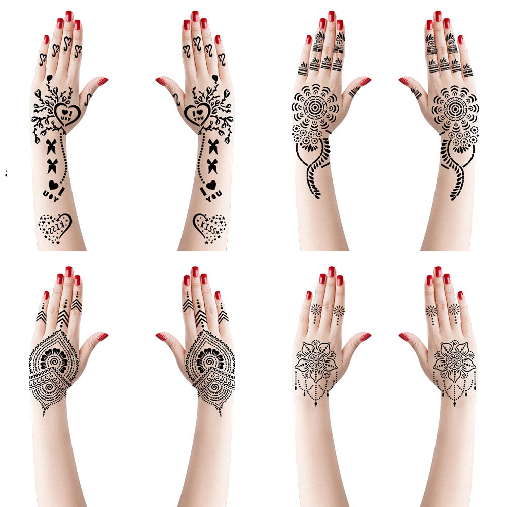 Xmasir 20 Sheets Henna Tattoo Stencil Kit, 3.74" x 7.28" Temporary Tattoo Templates Indian Arabian Self Adhesive Tattoo Sticker for Face Body Art Paint