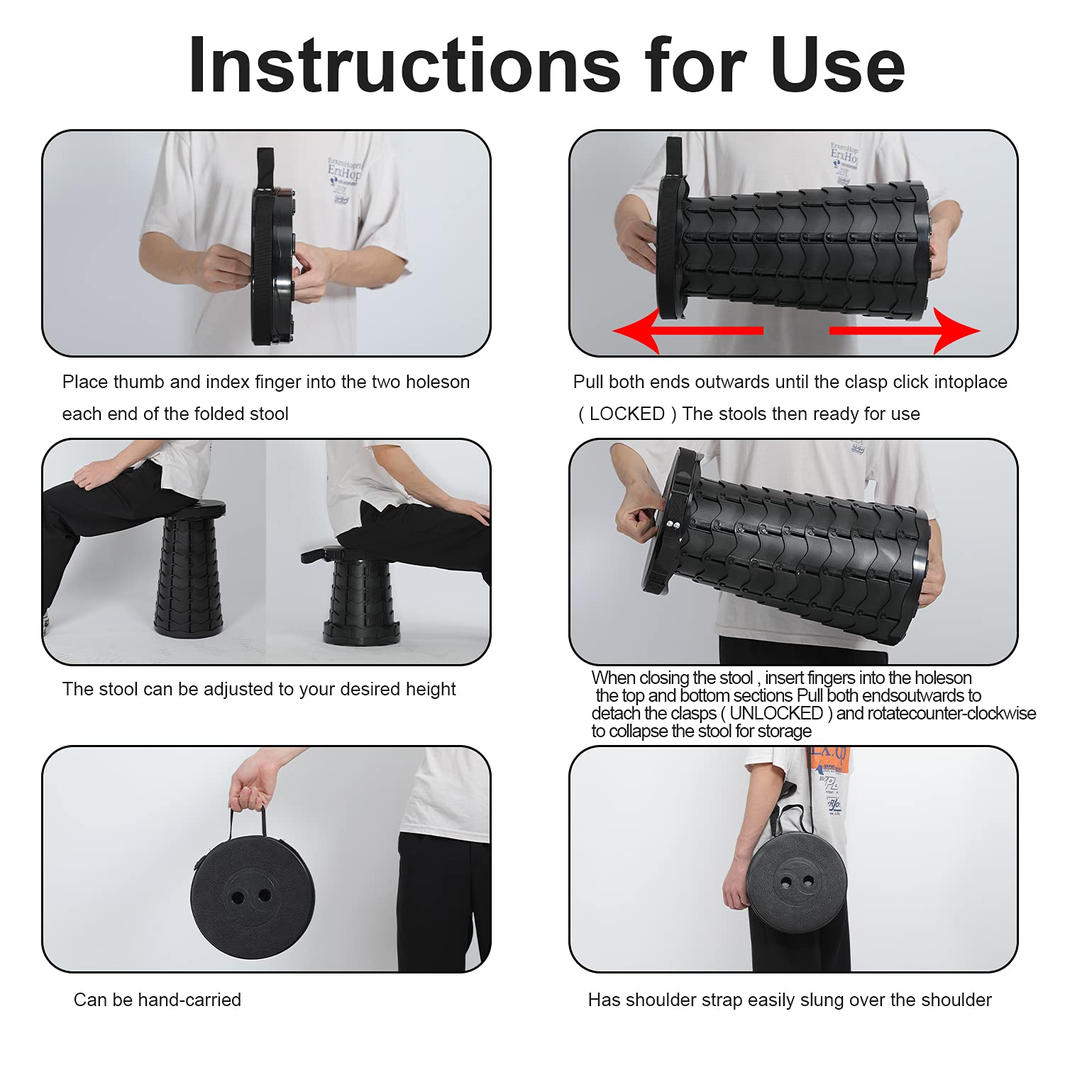 2022 Upgraded Portable Folding Stool with Backpack pad, Retractable Collapsible Telescopic Camping Seat for Adults, Small Lightweight Sturdy Adjustable Stools for Travel,Kitchen,Garden,Fishing
