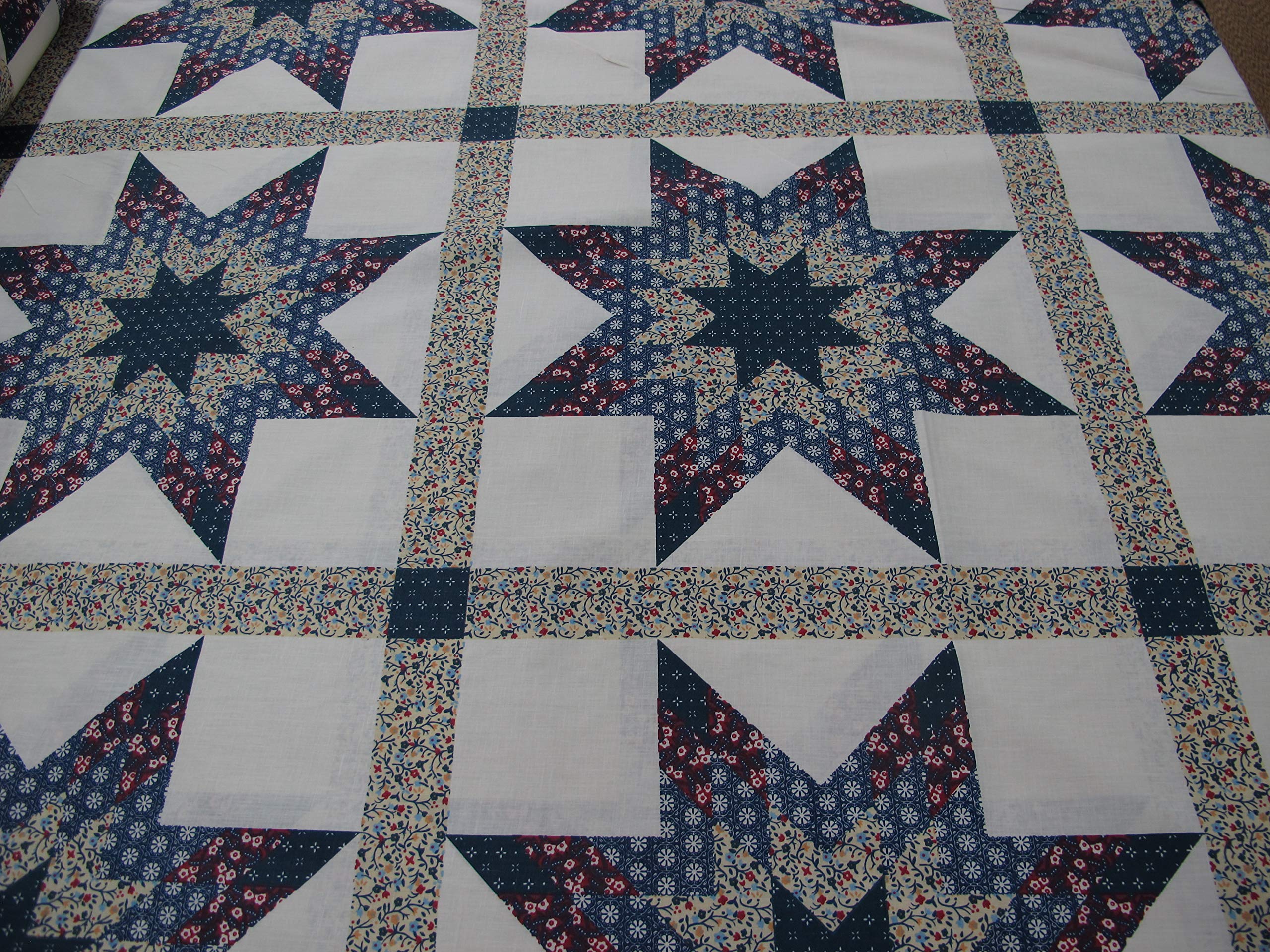 90" Wide Cheater Quilt Top Calico Star Navy. Fabric is Sold by The Yard and Cut to Order. for Example, Order of 1 Yard (Qty=1) is 36” x 90”. Order of 3 Yards (Qty=3) is 108” x 90”.