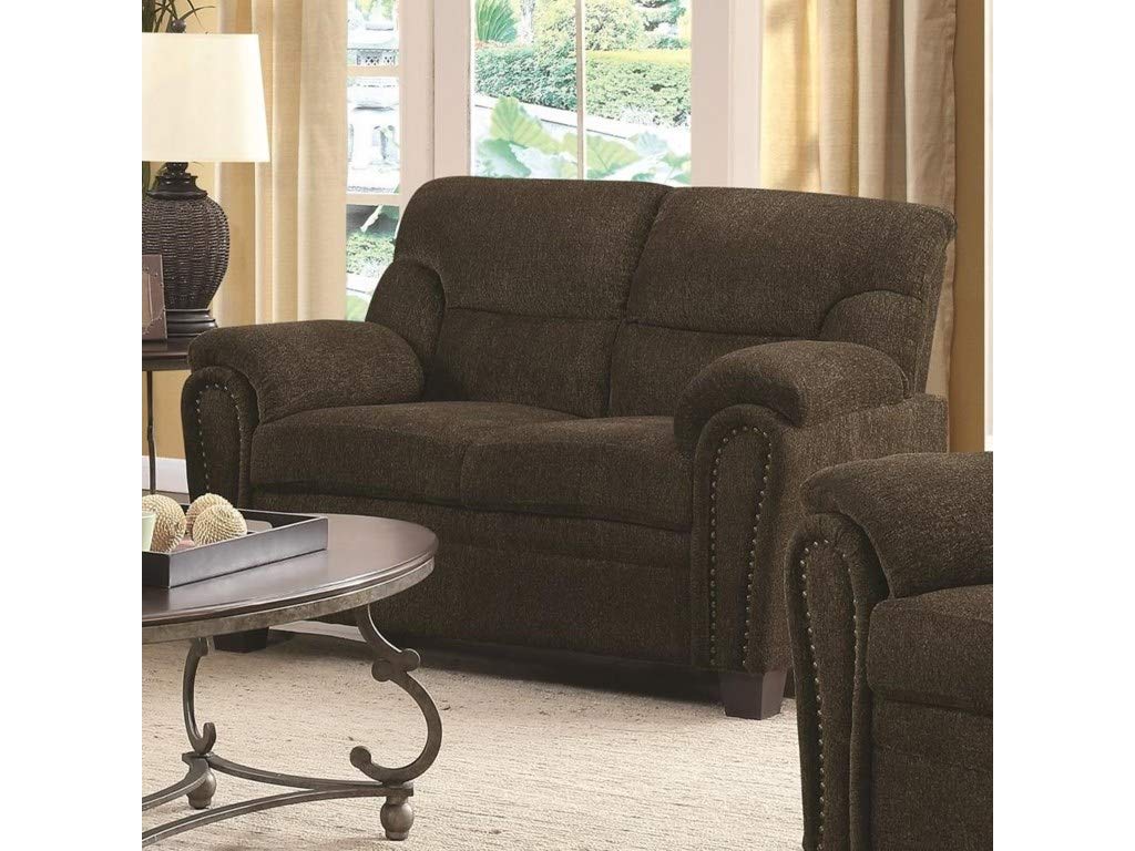 Clementine Padded Loveseat with Nail Heads Brown 506572