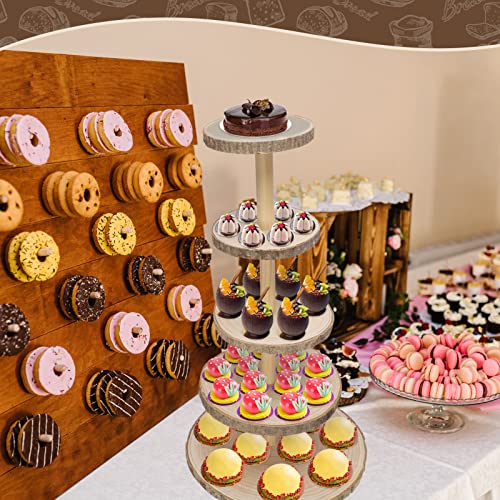 Ayfjovs 5 Tiered Wood Cupcake Stand, Rustic Wood Cake Stand, Wood Dessert Display Stand, Detachable Wood Slices Round Cupcake Tower Holder for Party and Rustic Wedding Decoration