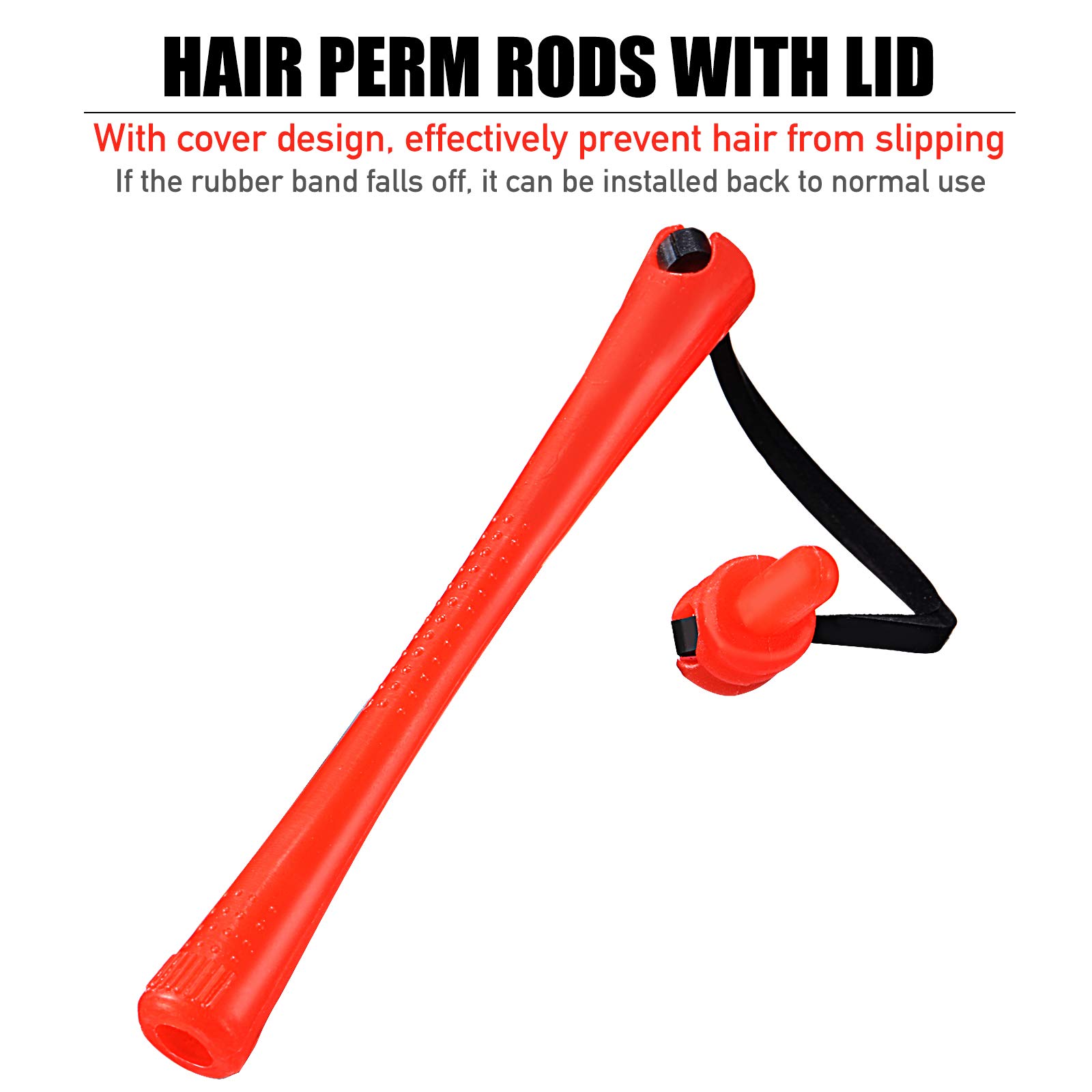 WILLBOND 60 Pcs Perm Rods Natural Long Short Hair Perm Rods with Elastic Rubber Band Non Slip Plastic Perming Cold Wave Kit for Women Hairdressing Styling Tool(0.2 Inch,Red)