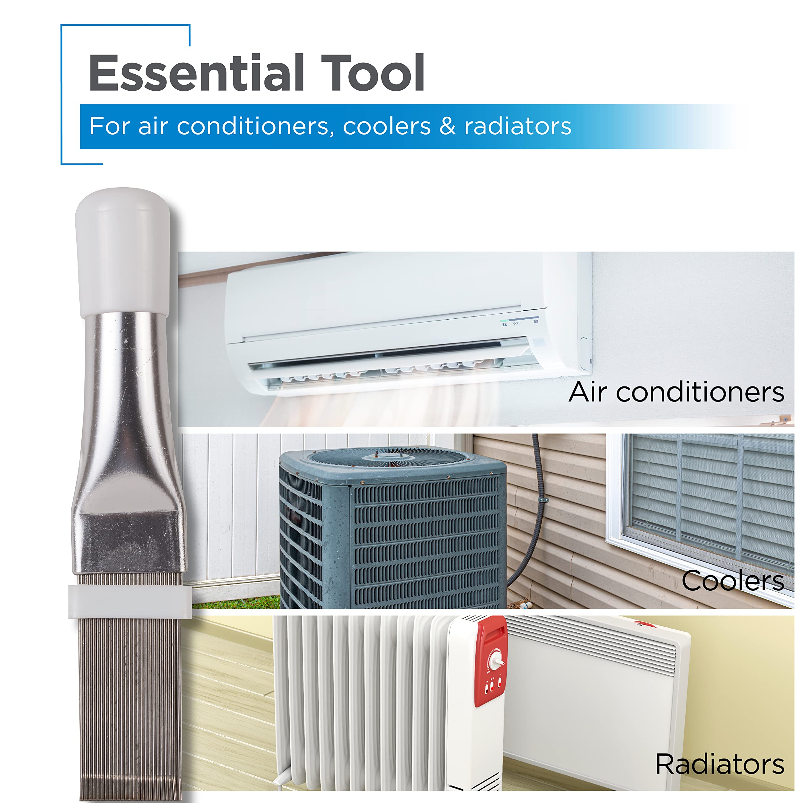 AnyAir Fin Comb, Steel Brush for Air Conditioner, Cooler or Radiator, Heavy Duty AC Fin Comb, Silver