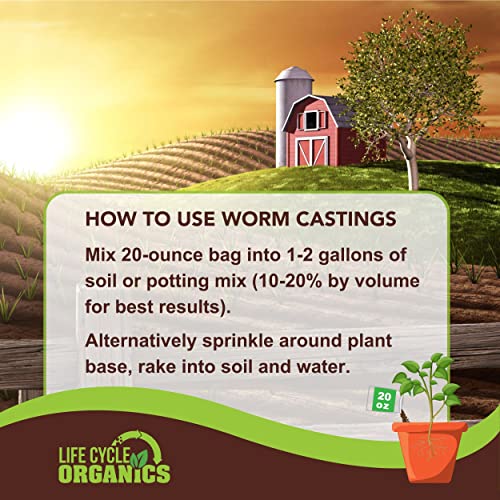 20 oz 100% Organic Worm Castings β Natural Superfood for Plant Growth, Root Development & Growing Healthier, Stronger Crops β Non Toxic & Kind to Soil β Resealable Zip Pouch β Life Cycle Organics