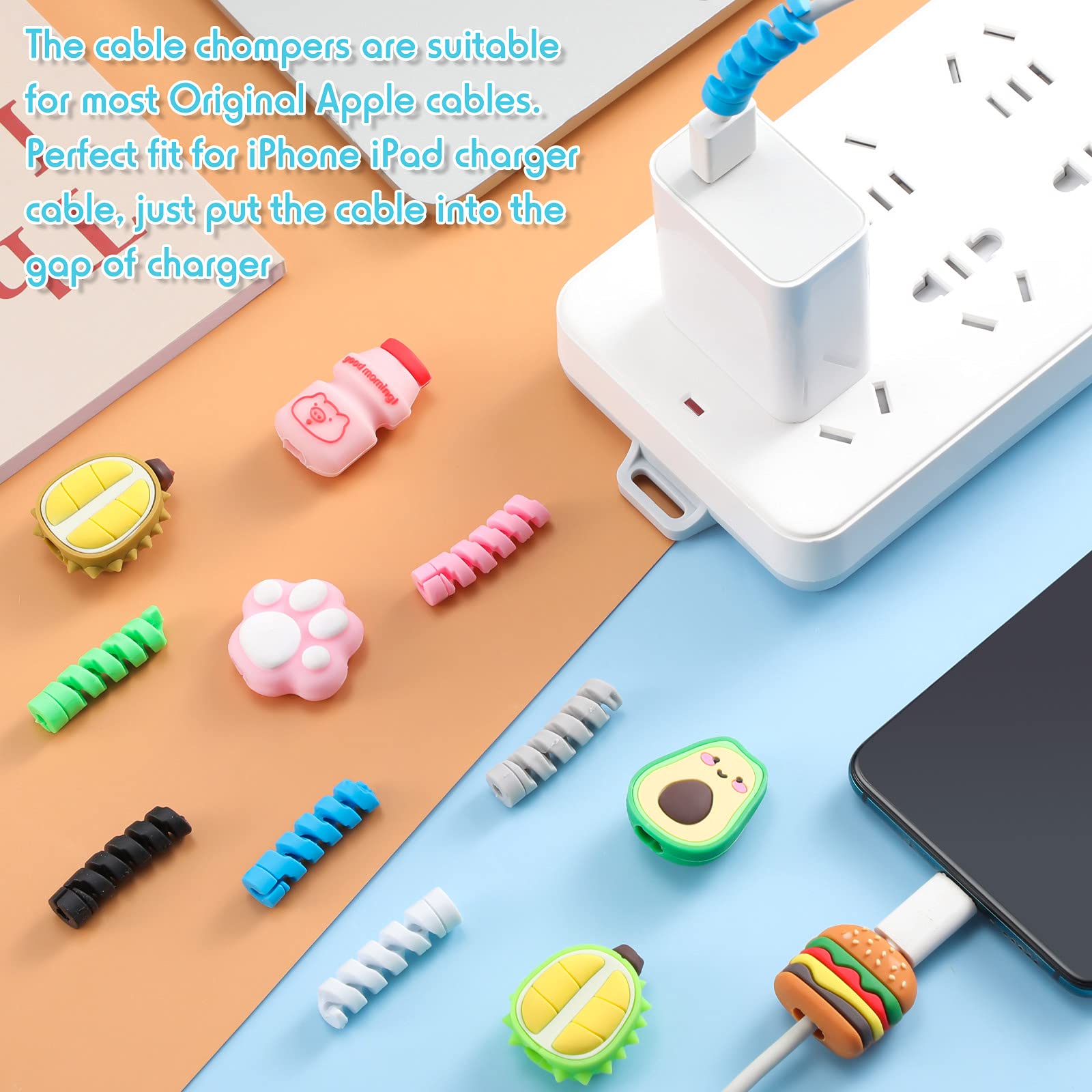 Frienda 30 Pcs Cute Cable Protector Cable Saver Animal Charging Cord Protector Cute Charging Protectors Cable Chewers Phone Protect Accessory for Cellphone Data Lines