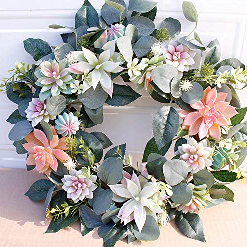 Asdomo Artificial Succulent Wreath Fake Leaves Wreath Succulent Plants Hanging Wall Window Party Decoration for Front Door Outdoor Indoor Garden Office Wedding Decor