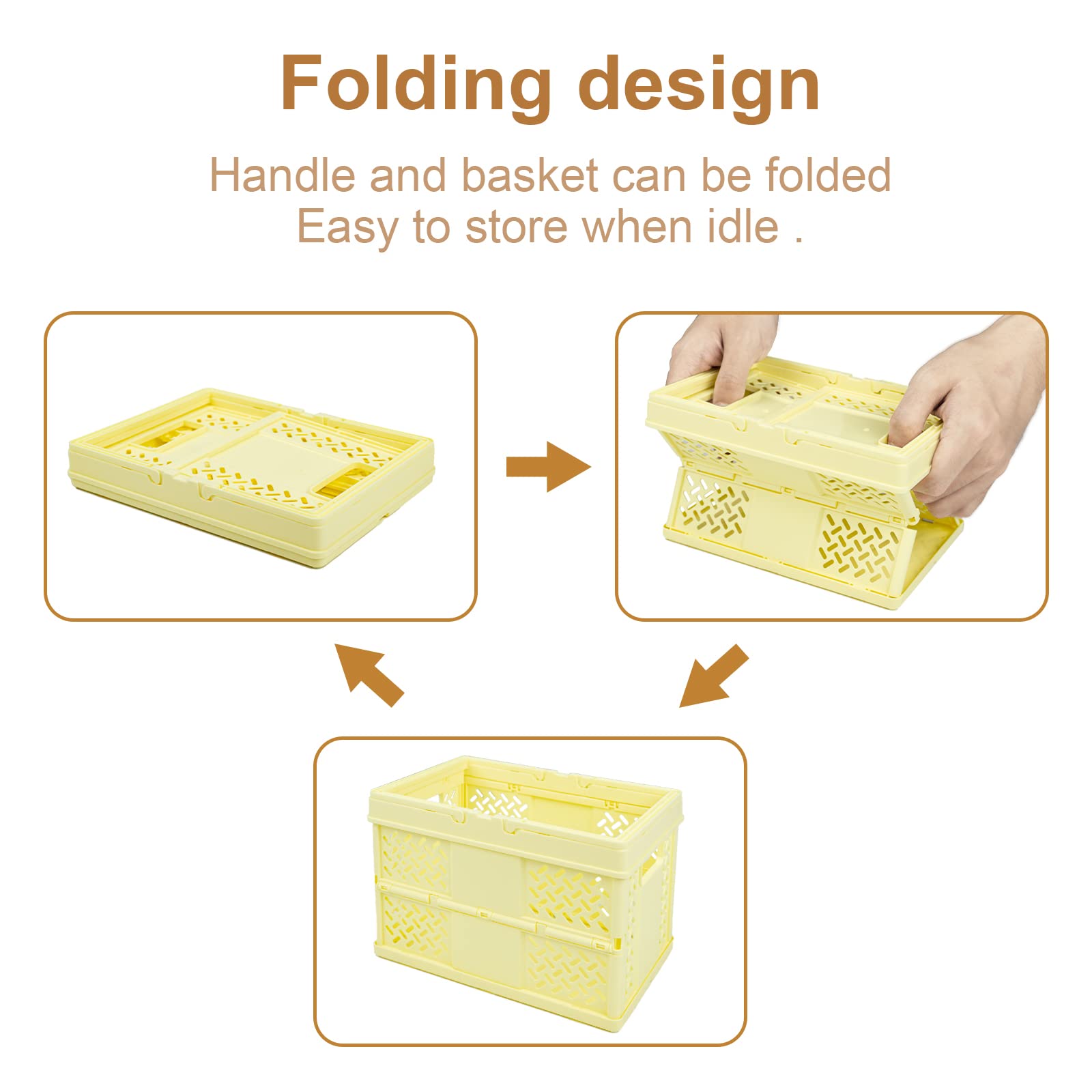 2 Pack Plastic Crate for Desktop Storage Organizing, Durable and Reliable Mini Basket with Carrying Handle, Folding Basket for Home Kitchen Classroom and Officeā¦