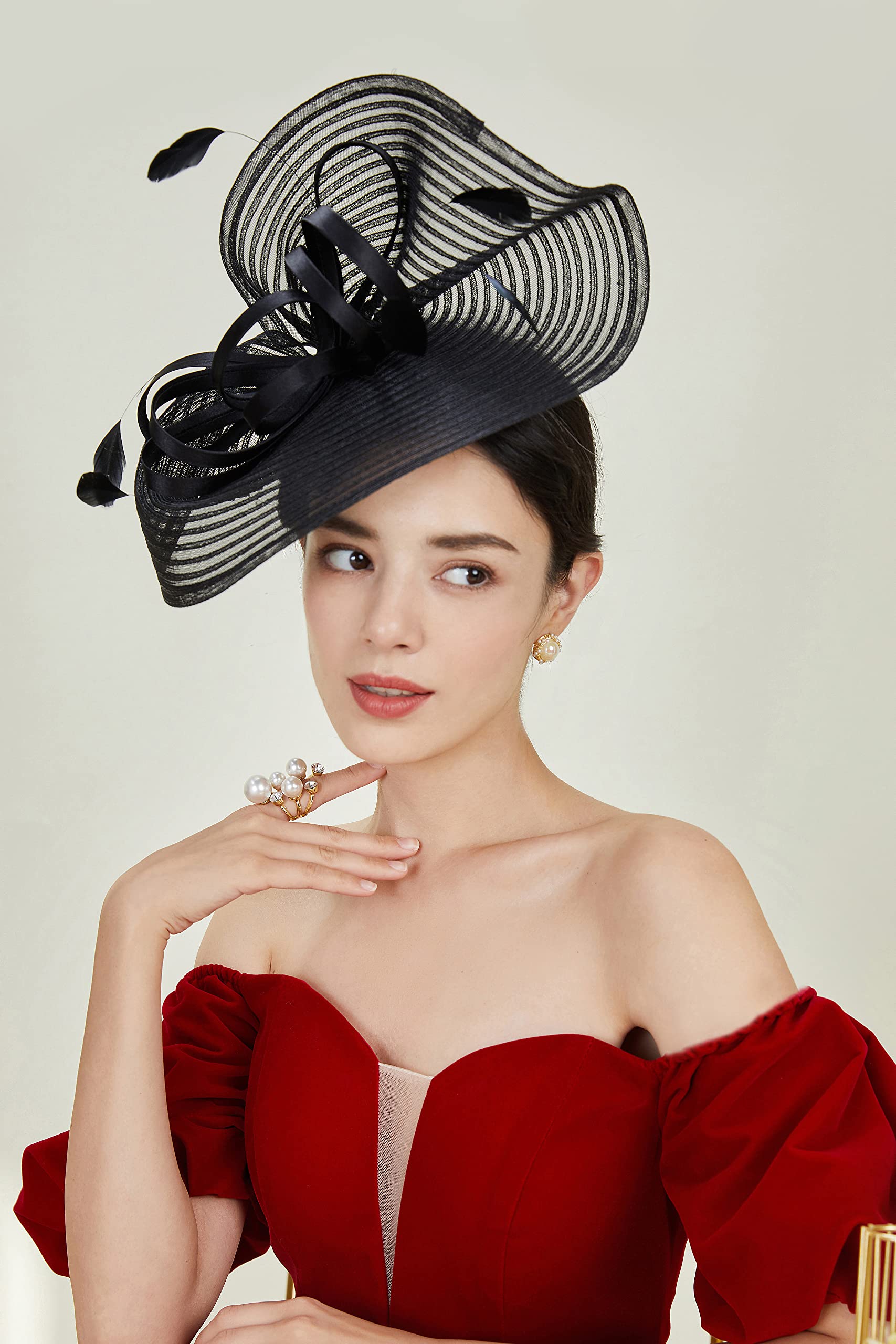 BABEYOND Tea Party Fascinator Kentucky Hat Derby Fascinator Feather Pillbox Hat for Cocktail Black