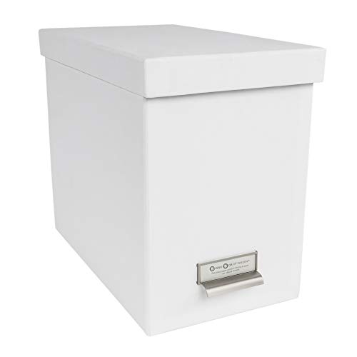Bigso John Fiberboard Label Frame Desktop File Storage Box Document Organizer for Important Paperwork Durable Hanging File Box with a Lid & Metal Label Window 7.4āā x 13āā x 10.4āā White