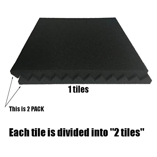 96 Pack BLACK Acoustic Foam Panel Wedge Studio Soundproofing Wall Tiles 12" X 12" X 1" (96BLACK)