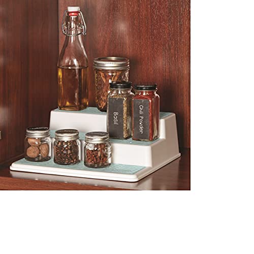 Copco Non-Skid 3-Tier Spice Pantry Kitchen Cabinet Organizer, 10-Inch, White/Aqua