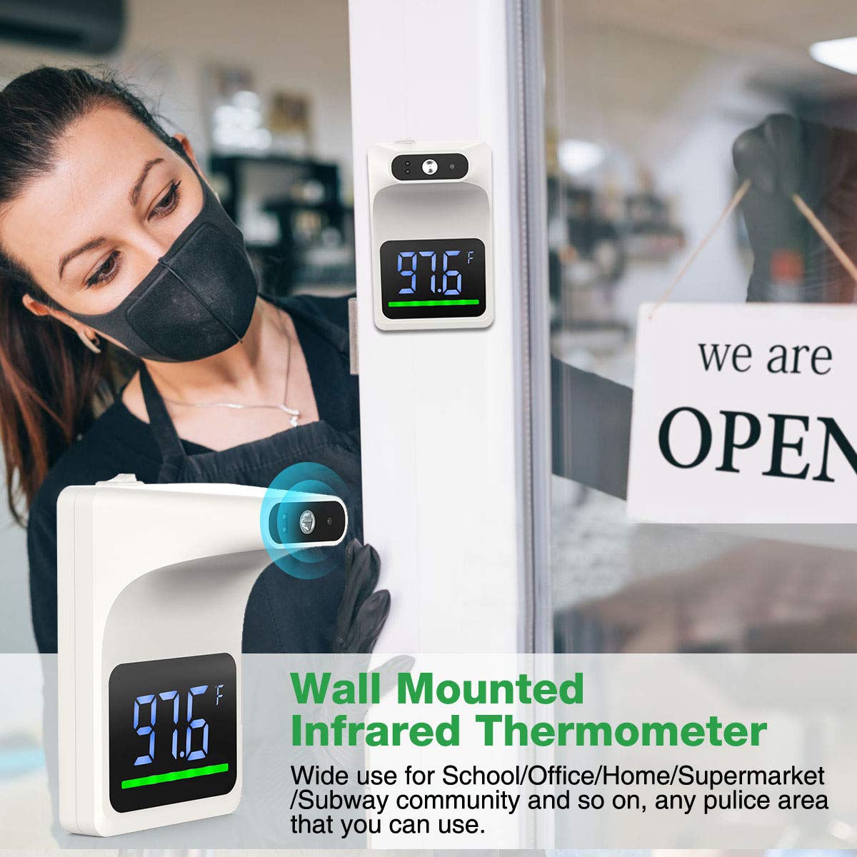 GEKKA Wall Mounted Infrared Forehead Thermometer for Adults, Non Contact Digital Wall Thermometer with LCD Display Fever Alarm Accurate Instant Reading for Offices, Schools, Factories