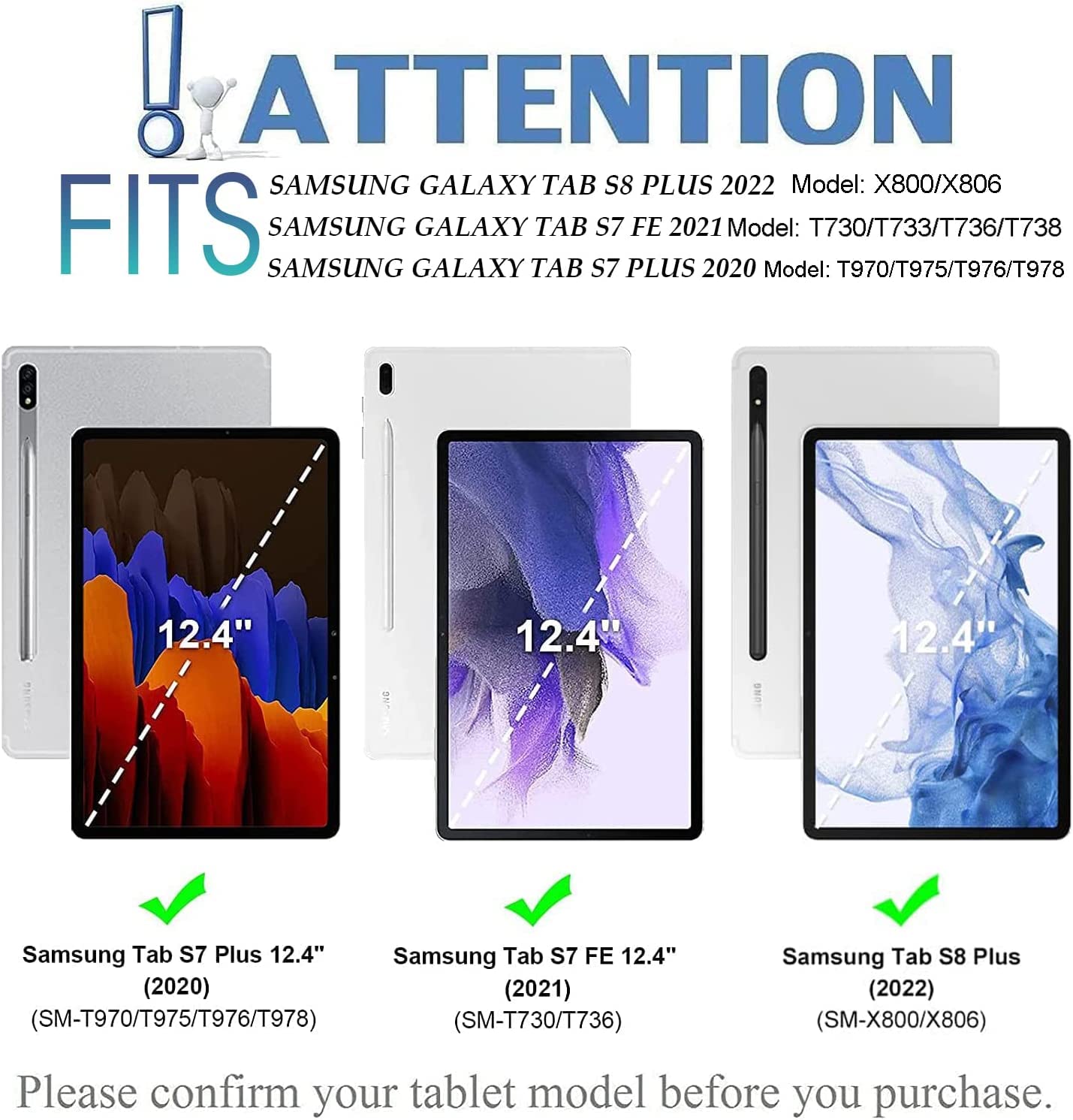 Wineecy Touchpad Keyboard Case for Samsung Galaxy Tab S8 Plus/ S7 FE/ S7 Plus 12.4 Inch Backlit, 7 Colors Light Detachable Wireless Keyboard for Samsung Tab S8+ 2022/ S7 FE 2021/ S7+ 2020 12.4"