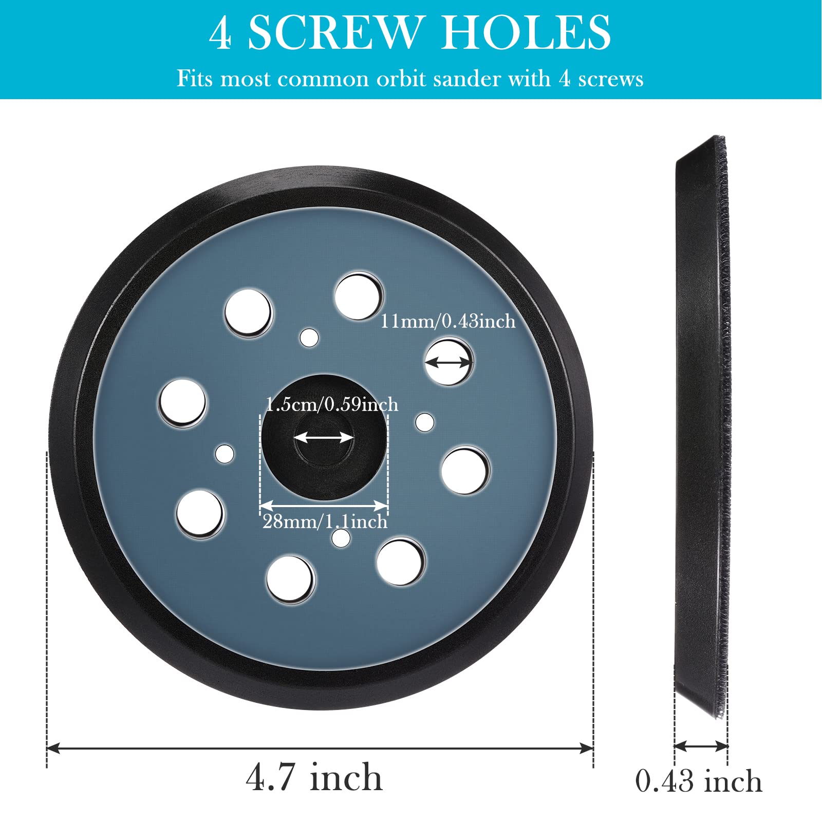 2 Pieces 4.7 Inch 8 Hole Hook and Loop Orbital Sander Replacement Pad Backing Pad