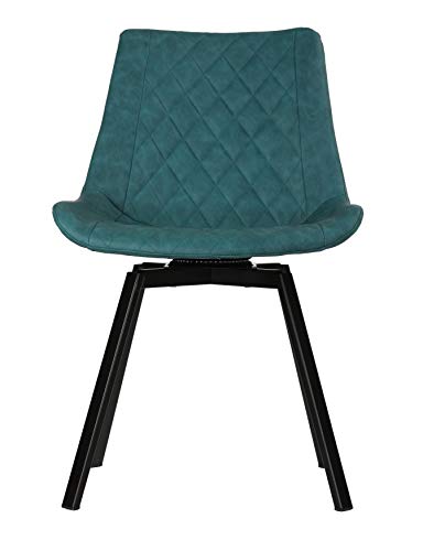 Cortesi Home Azov Swivel Dining Chairs, Set of 2, Deep Aqua Faux Leather