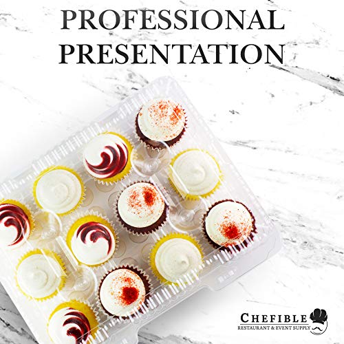 Chefible 12 Compartment Cupcake Container - Set of 4 | Plastic Disposable, Dozen Cavity, Cupcake Carrier with Secure High Top Design