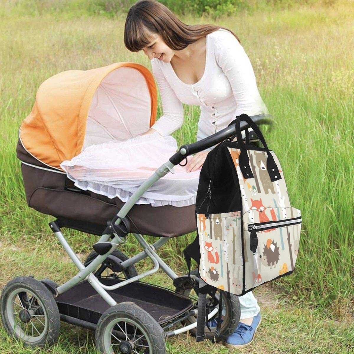 Forest Cute Fox Bear Animals Wildlife Diaper Bags Fashion Mummy Backpack Multi Functions Large Capacity Nappy Bag Nursing Bag for Baby Care for Traveling
