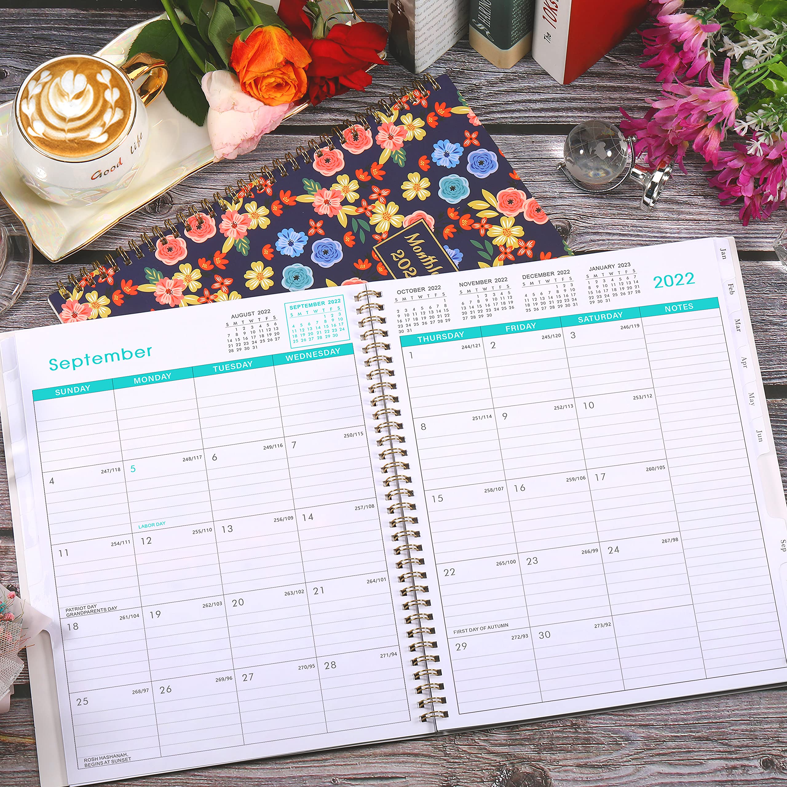 2022-2023 Monthly Planner/Calendar - Jan 2022 - Jun 2023, 18 Month Planner with Tabs & 11 Notes Pages, 9" × 11", Twin-Wire Binding and Two-Side Pocket, Perfect Organizer