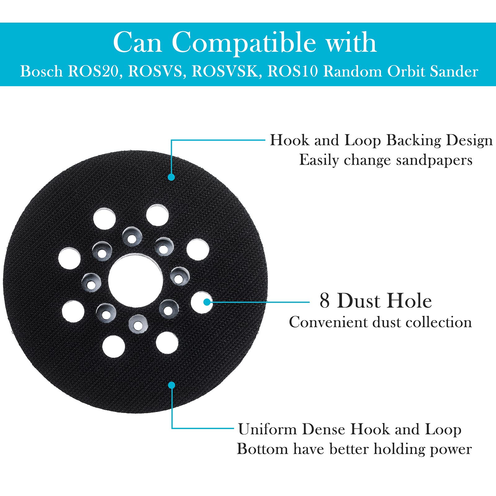 2 Pieces 5 Inch 8 Hole Hook and Loop Orbital Sander Replacement Pad Backing Pad Compatible with Bosch ROS20, ROSVS, ROSVSK, ROS10