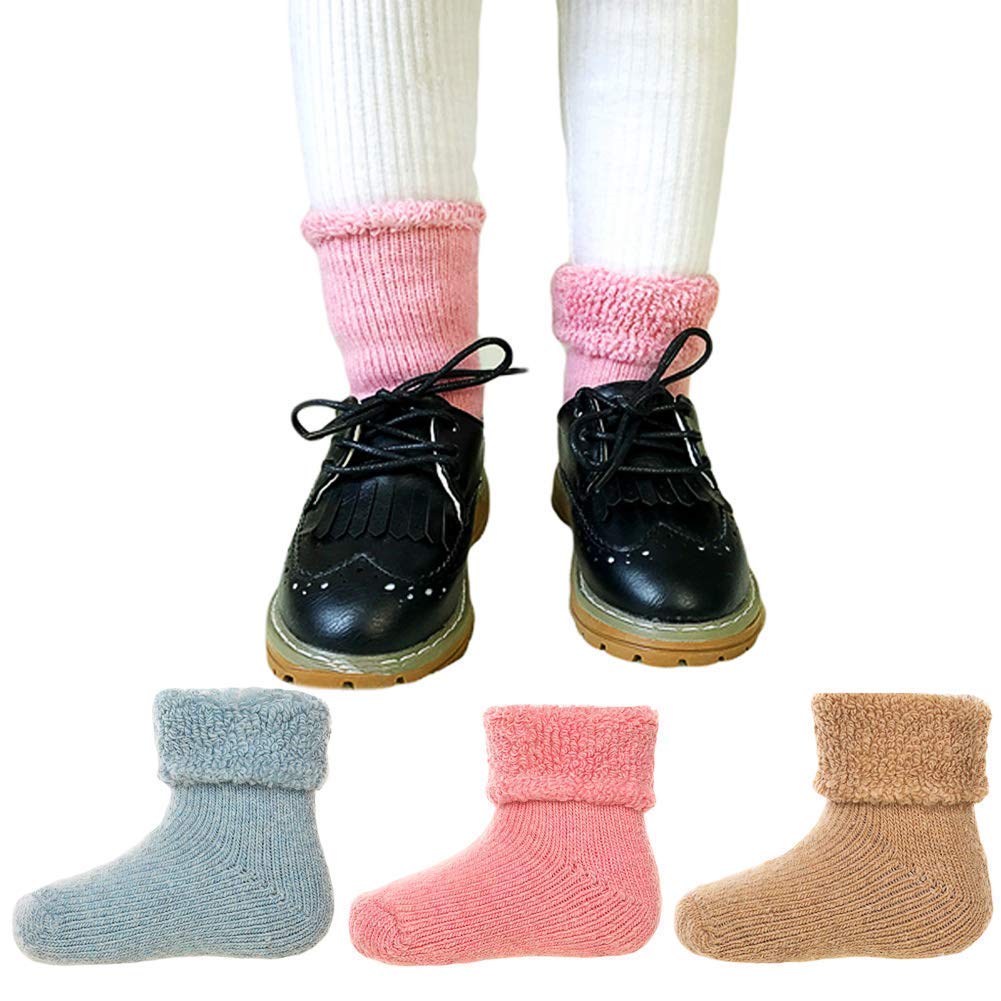 Baby Toddler Thick Wool Socks - Super Warm Soft Winter Solid Color Casual Crew Socks For Baby Girls Boys(Pack of 3)