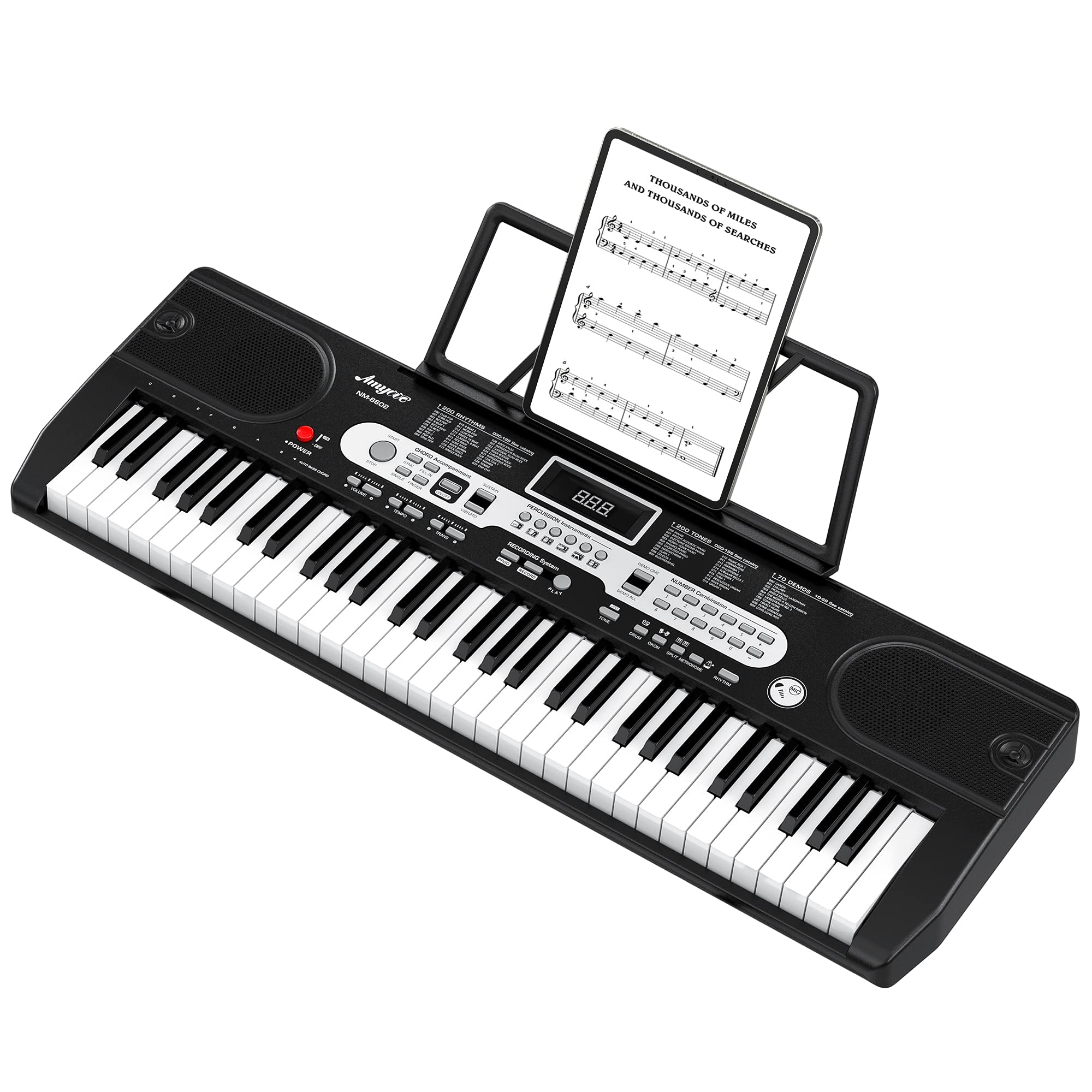 Amyove Keyboard Piano for Beginners, 61 Key Piano Keyboard with Built-In Speaker Microphone, Sheet Stand and Power Supply, Portable Keyboard Teaching for Best Birthday or Christmas Gift