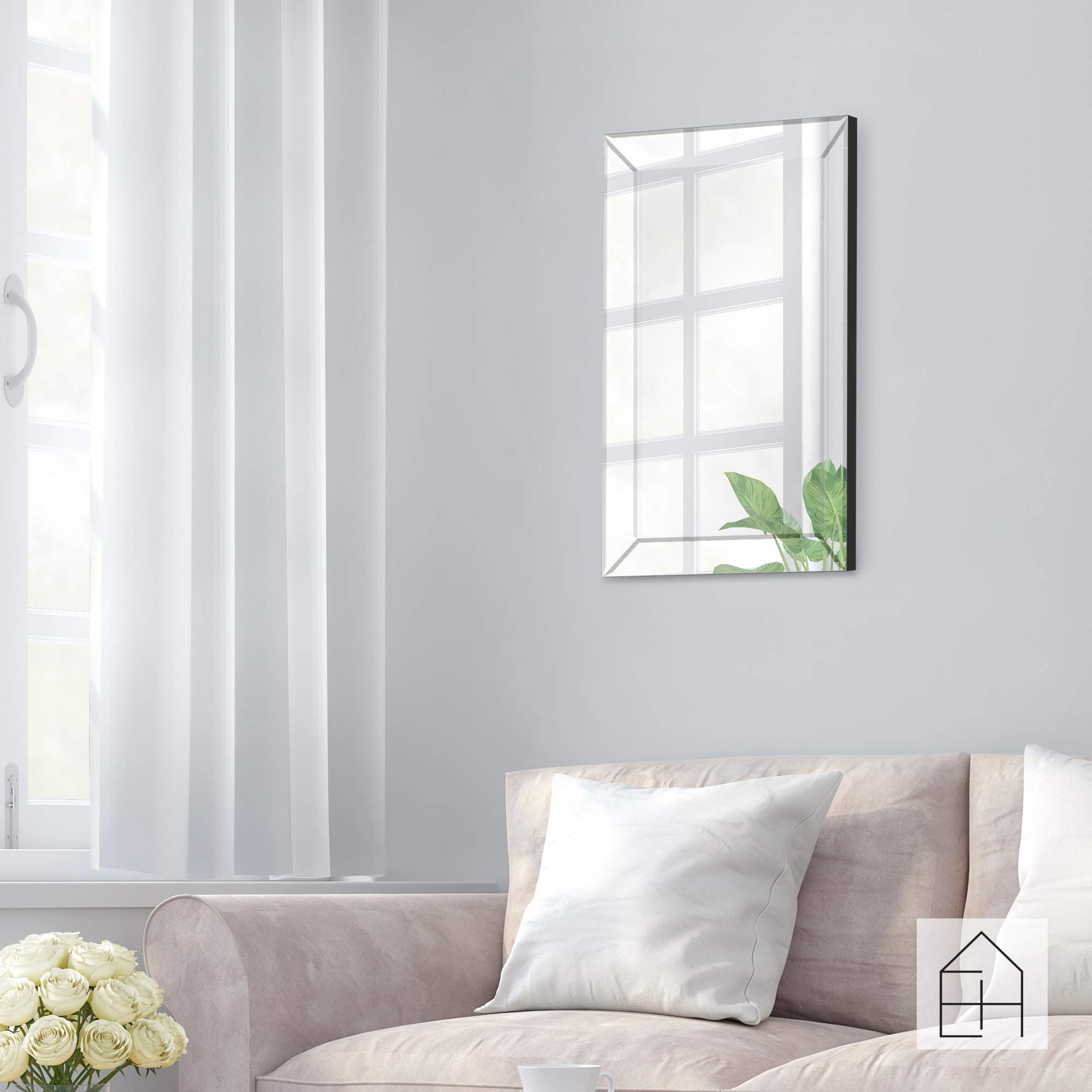 Everly Hart Collection 16x24 Beveled Wall Accent Mirror With Angled Beveled Mirror Frame Silver
