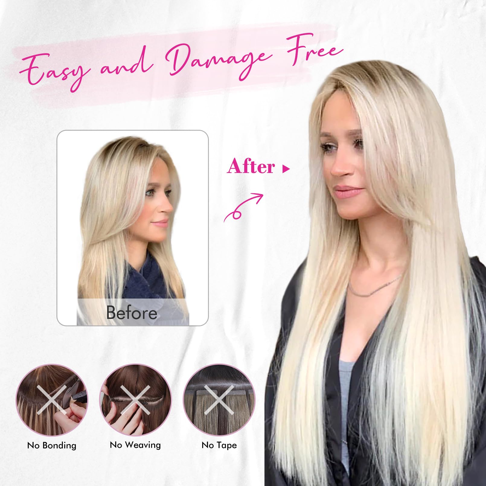 REECHO Invisible Wire Hair Extensions with Transparent Headband Adjustable Size Removable Secure Clips in Straight Secret Hairpiece for Women (24 Inch, Light Blonde)
