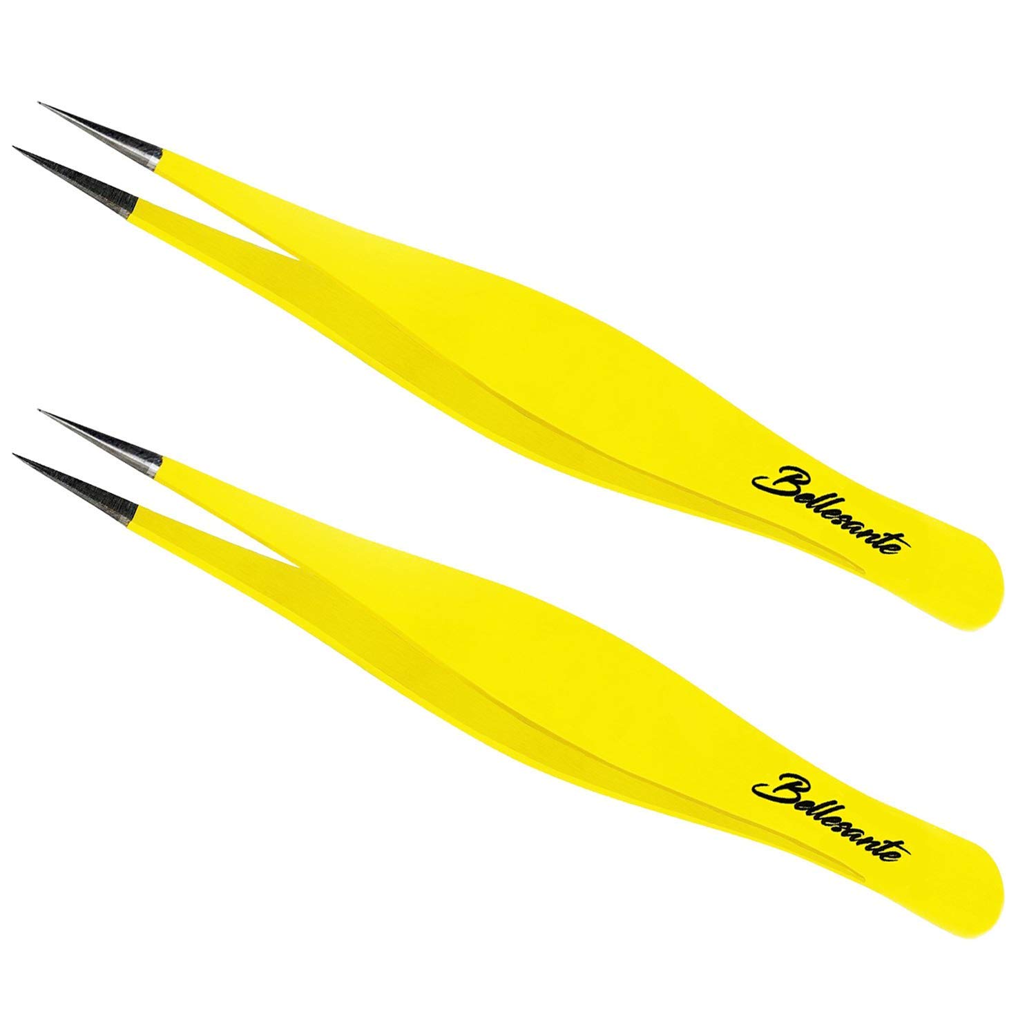 Bellesante 2 PCS Precision Surgical Grade Tweezers - Best Stainless Steel Sharp Tweezers for Ingrown Hair Extraction, Precise Eyebrow, Facial and Body Hair Grooming, Splinter, & Tick - Needle Nose