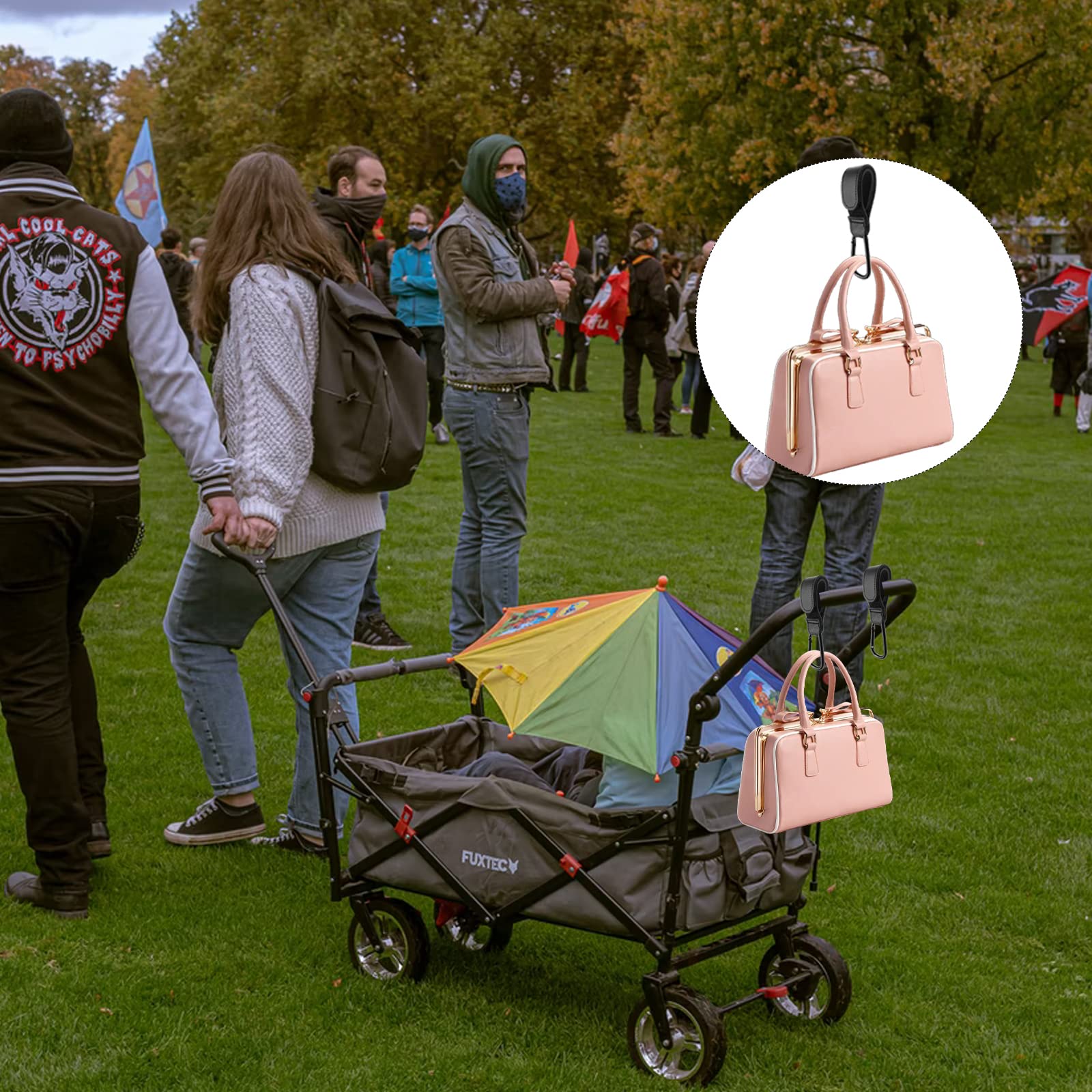 2pcs Baby Stroller Hooks Leather Heavy Duty Stroller Hook Multipurpose Hooks for Hanging Grocery Shopping, Bags Purse, Diaper Bags (Black)