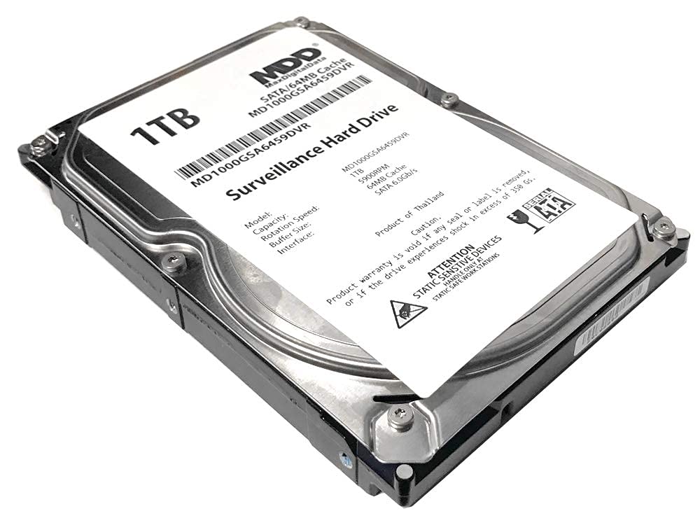 MaxDigitalData 1TB 64MB Cache 5900PM SATA 6.0Gb/s 3.5" Internal Surveillance CCTV DVR Hard Drive (MD1000GSA6459DVR) - w/ 2 Year Warranty (Renewed)
