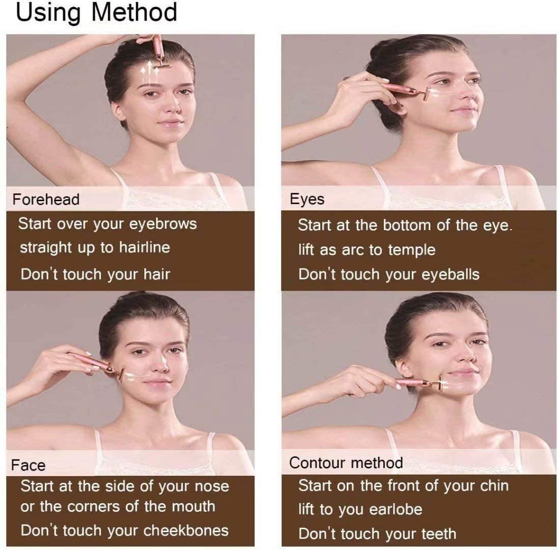 Horolas Beauty Bar 24k Golden Pulse Facial Massager, GOODYBUY T-Shape Electric Sign Face Massage Tools for Sensitive Skin Face Pull Tight Firming Lift