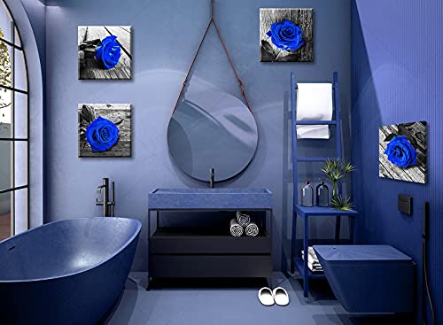 Canvas Wall Art Room Decorations Large Modern Black White Blue Rose Floral Pictures on Grey Valentine'S Day Framed Flower Paintings Decor Multi Panel Turquoise Artwork Living Women Bedroom