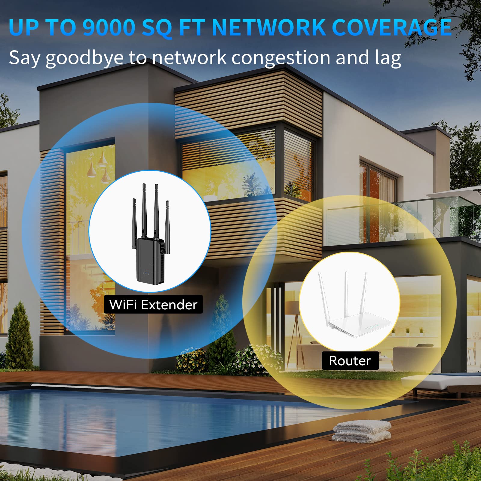 2023 WiFi Extender Signal Booster for Home, Wi-Fi Range Extenders up to 9000sq.ft, Internet Extender Booster with with Ethernet Port, Wireless Signal Amplifier Support 1-Tap Easy Setup