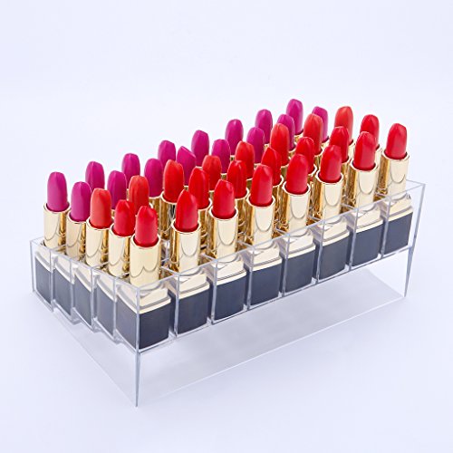 Benbilry Lipstick Holder, 40 Space Acrylic Lipstick Holder Organizer Case Display Rack,40 Slots (in a 8 x 5 Arrangement) Stand Cosmetic Makeup Organizer Lipstick, Brushes, Bottles More