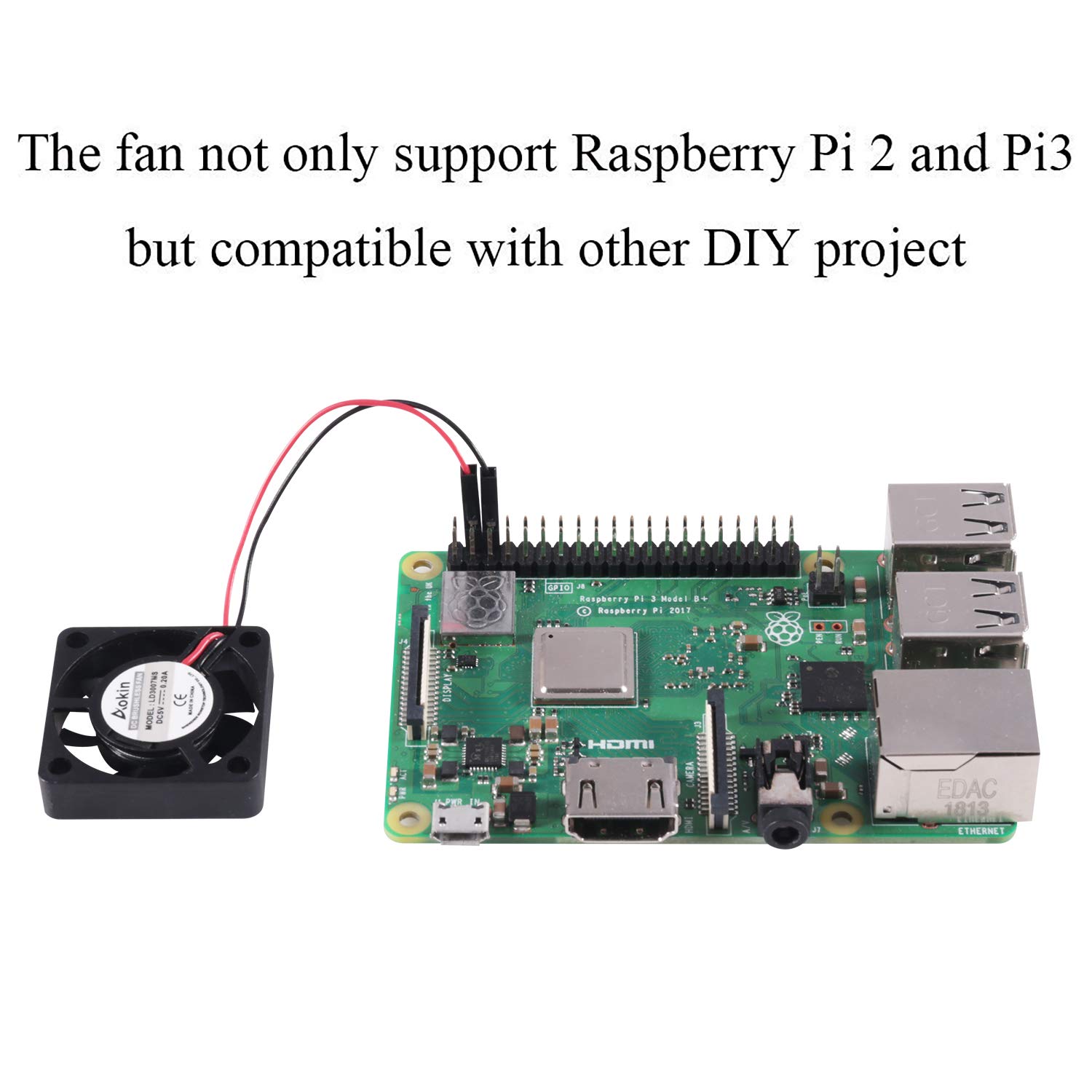 Aokin for Raspberry Pi Cooling Fan DC 5V/3.3V Brushless CPU Cooling Fan with Screws for Raspberry Pi 4 B, Pi 3 B+, Pi 3 B, Pi 2 B, Pi 1 B+, RetroFlag NESPI Case, etc, 1 Pack