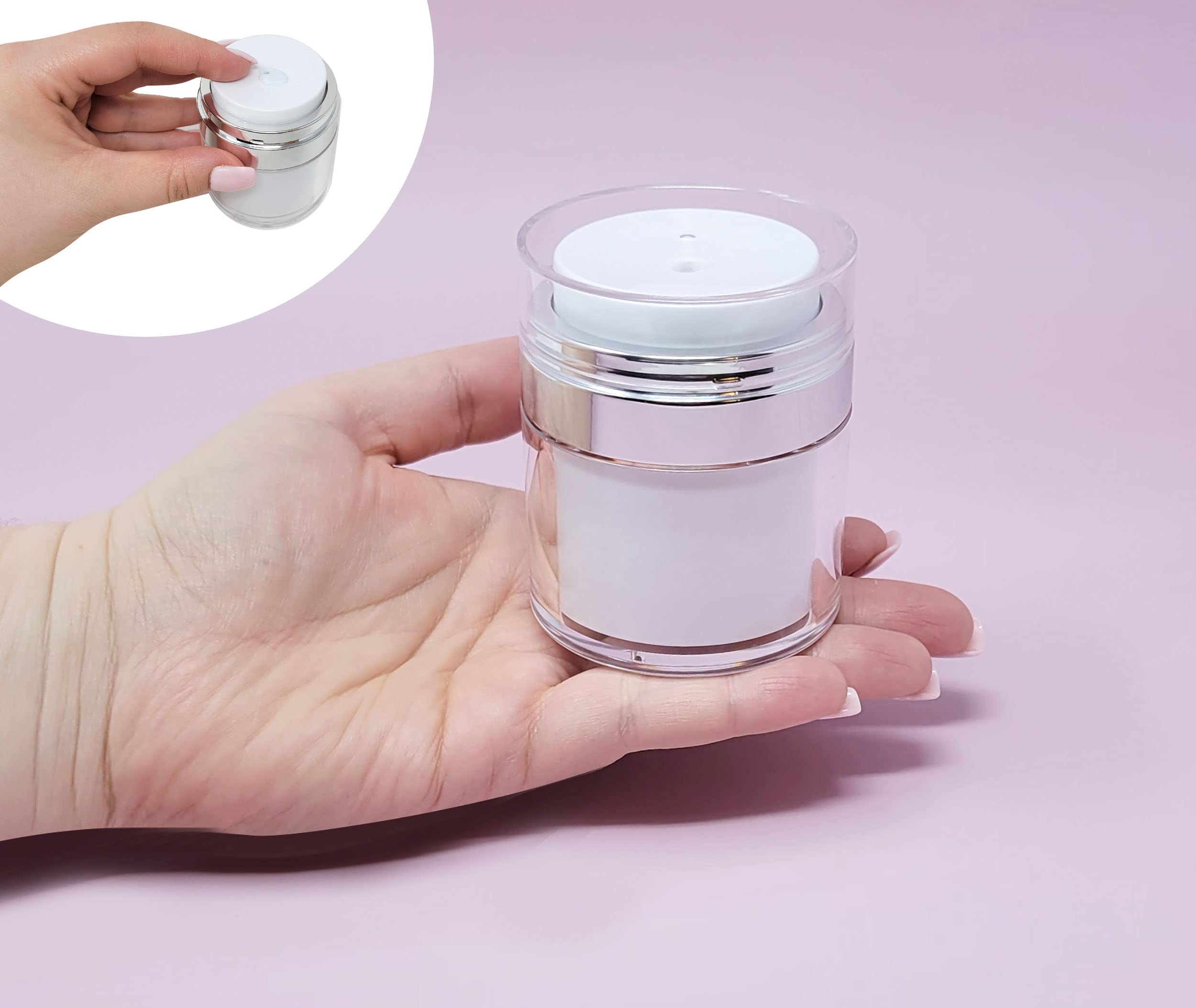 3-pack Airless Pump Dispenser Jar - 1.7 oz 50 mL Refillable Bottle Empty Cosmetic Cream New Jars for Travel Containers with Push Down Pump for Face Makeup Lotion Moisturizer Creams and Skincare
