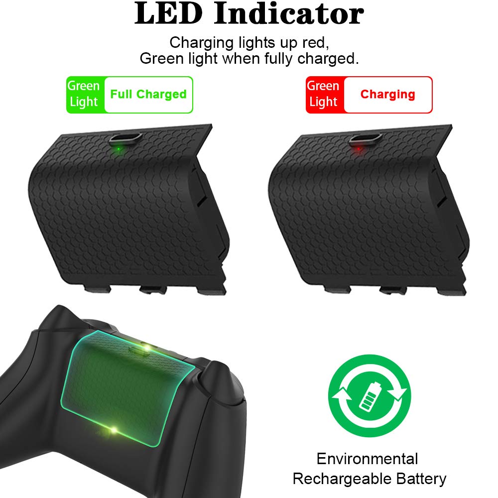 2 Pack Rechargeable Battery Pack for Xbox Series X/S Controller, 800mAh Battery Charge Kit with LED Charge Indicator & USB C Charging Cable for Xbox Series S/X Game Controller
